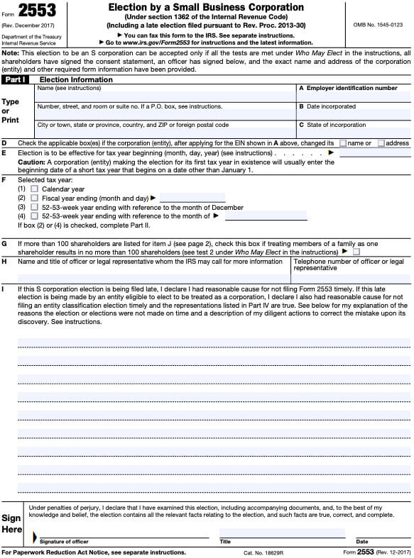 What is an IRS Form 2553?